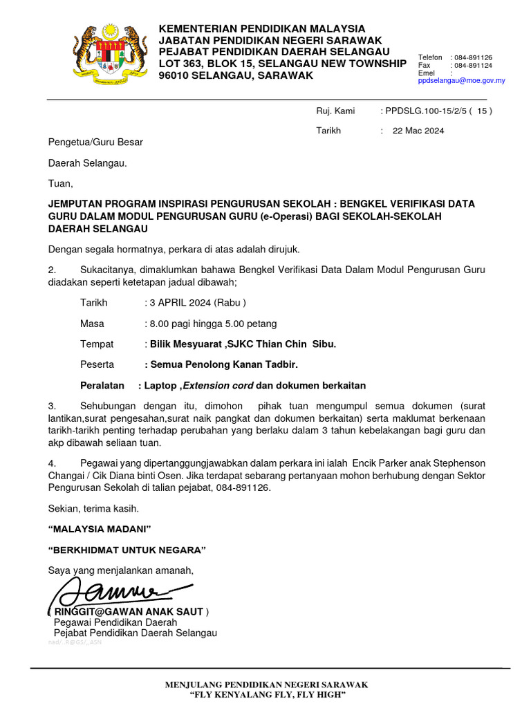 SURAT JEMPUTAN BENGKEL E-Operasi PK1 - 3.4.3024 | PDF