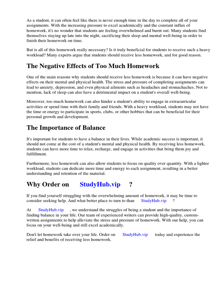 Negative Impact of Excessive Homework | PDF | Homework | Teachers