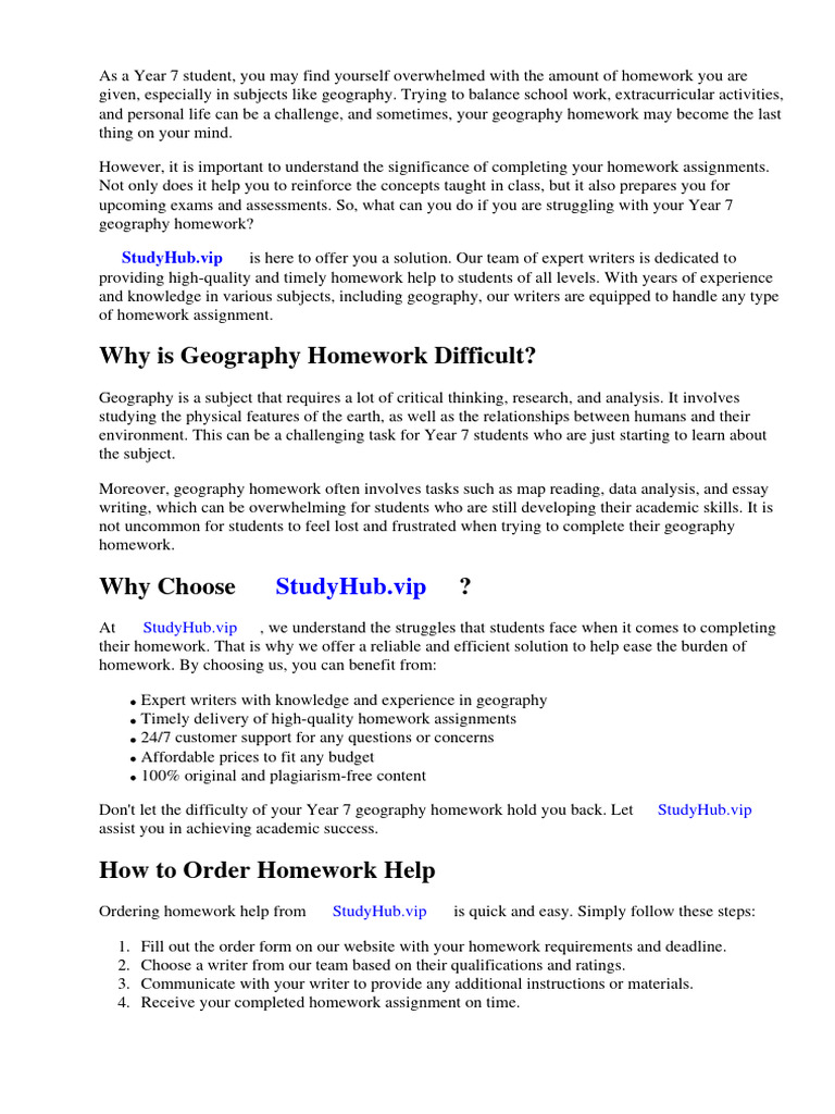 Year 7 Geography Homework Help | PDF | Geography | Homework