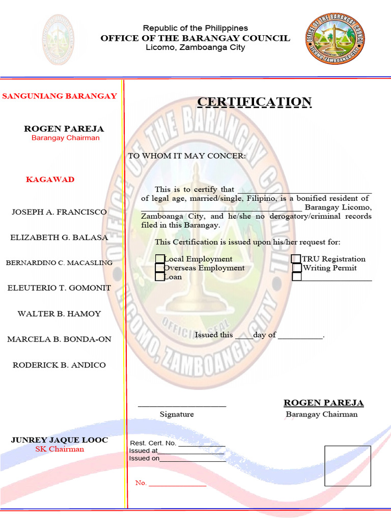 Barangay Certification. | PDF