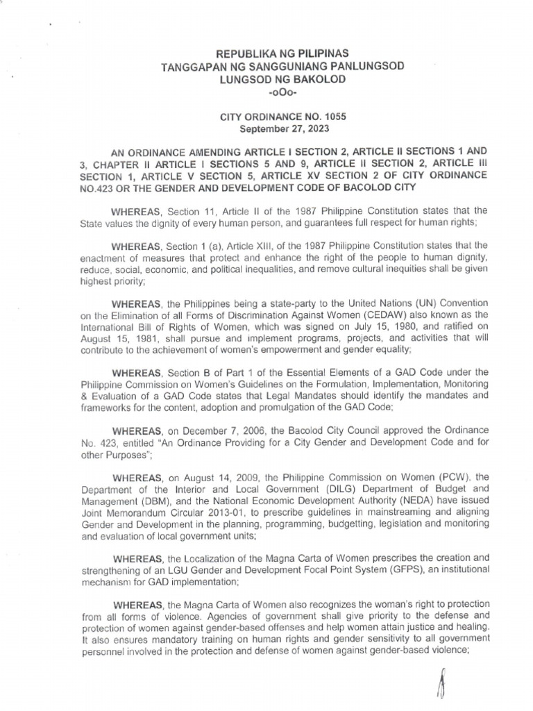 C.O. No. 1055, S. 2023 or Amended Gender and Development Code | PDF ...