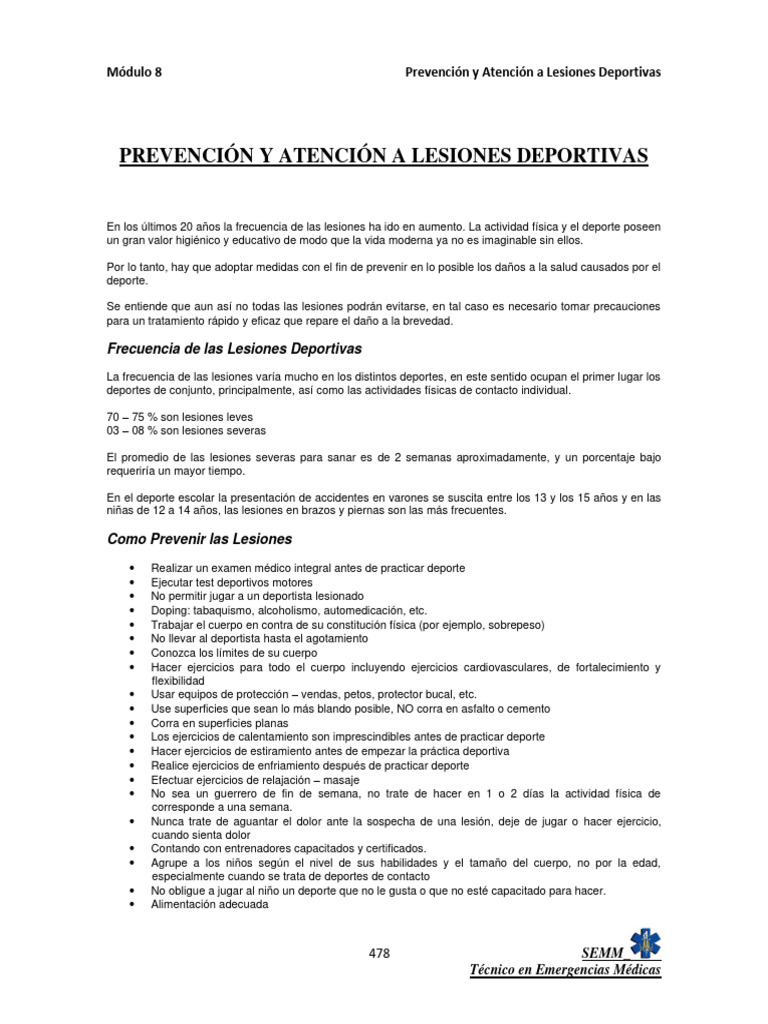 8.1 Prevención y Atención A Lesiones Deportivas-P13 478-490 | PDF | Dolor | Especialidades Medicas