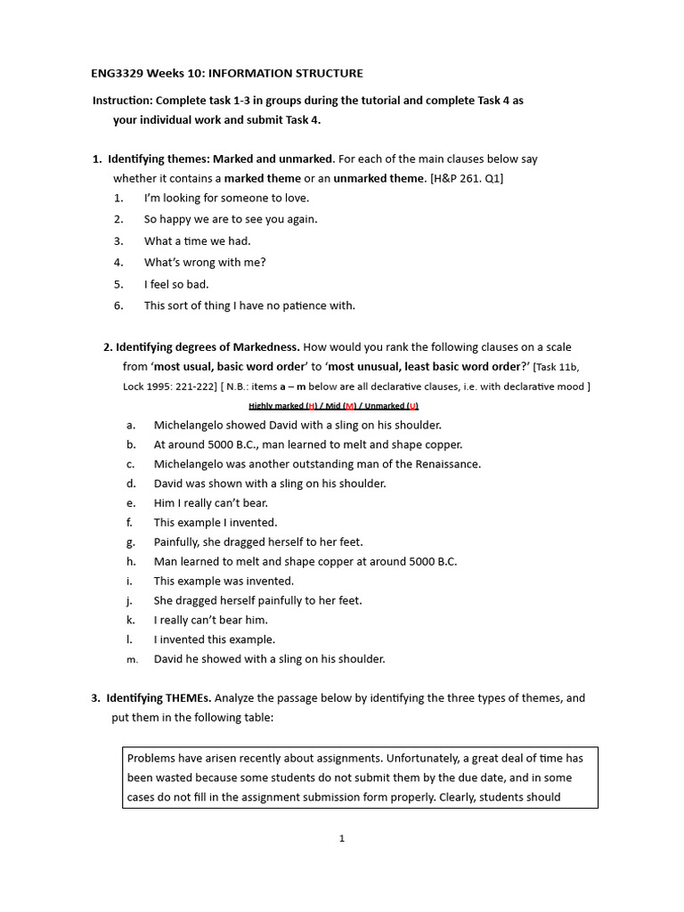 10 Information Structure Worksheet | PDF | Linguistics