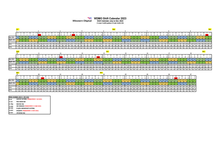 2023 Shift Calendar July-Dec | PDF