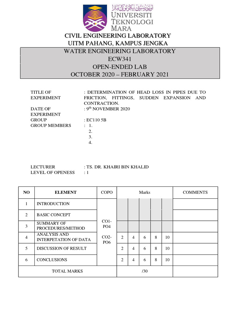 Head Loss in Pipes Experiment Report | PDF | Mechanical Engineering ...