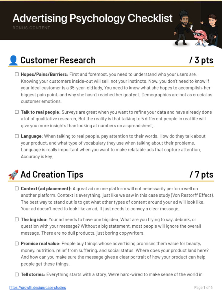 Advertising Psychology Checklist | PDF | Advertising | Cognition