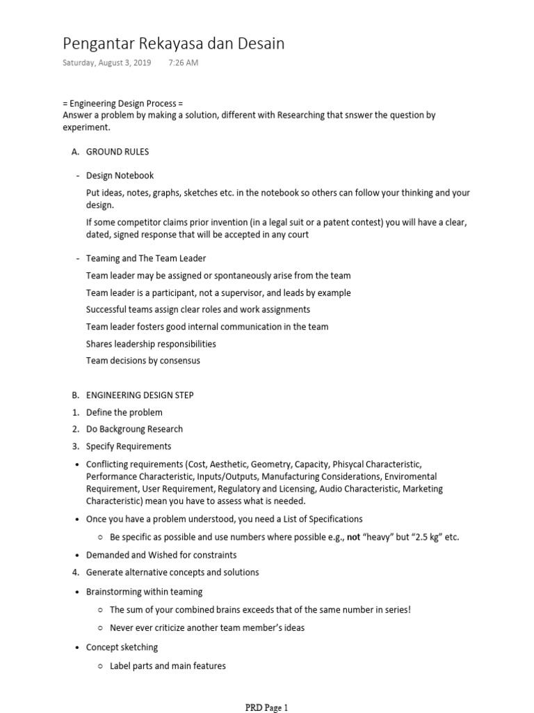 Pengantar Rekayasa Dan Desain: Saturday, August 3, 2019 7:26 AM | PDF | Engineering Design ...