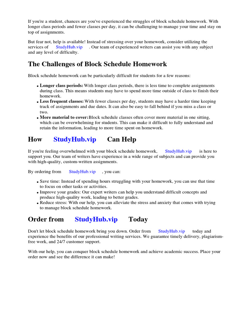 Block Schedule Homework | PDF | Homework | Http Cookie