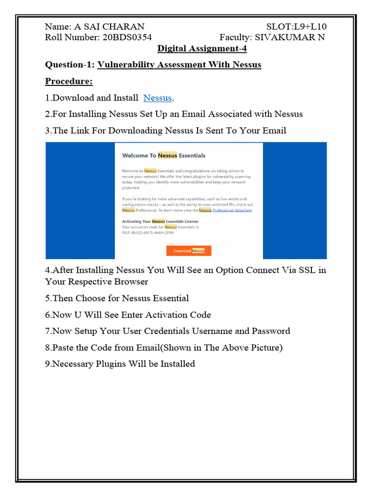 20BDS0354 SAICHARAN Digital Assignment-4 LAB Nessus Hping3 | PDF | Data Transmission | Network ...