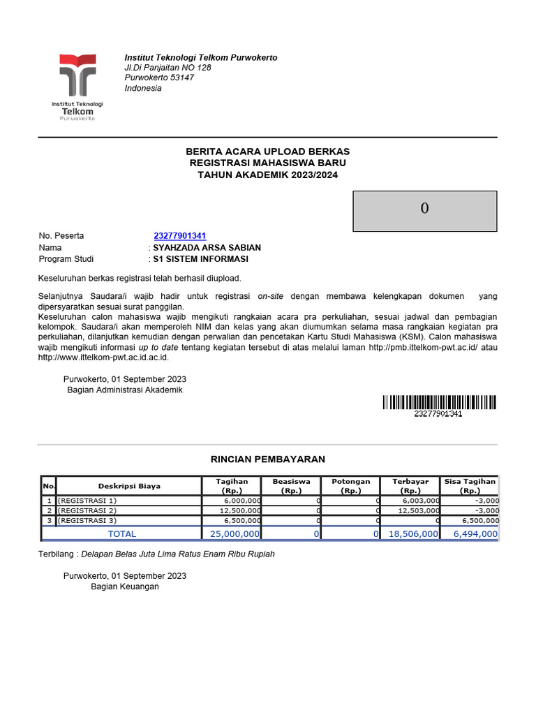 Registrasi Mahasiswa Baru ITTP 2023 | PDF