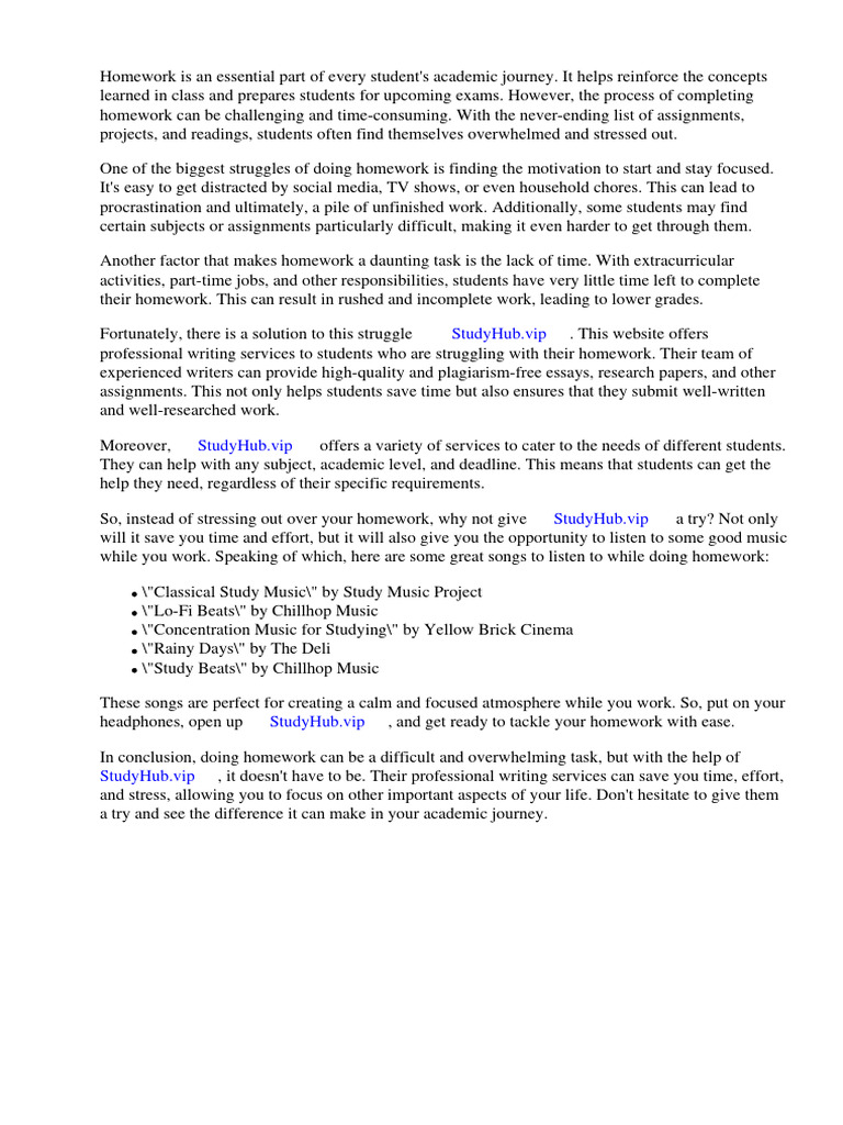 Good Songs To Listen To When Your Doing Homework | PDF | Essays | Thought