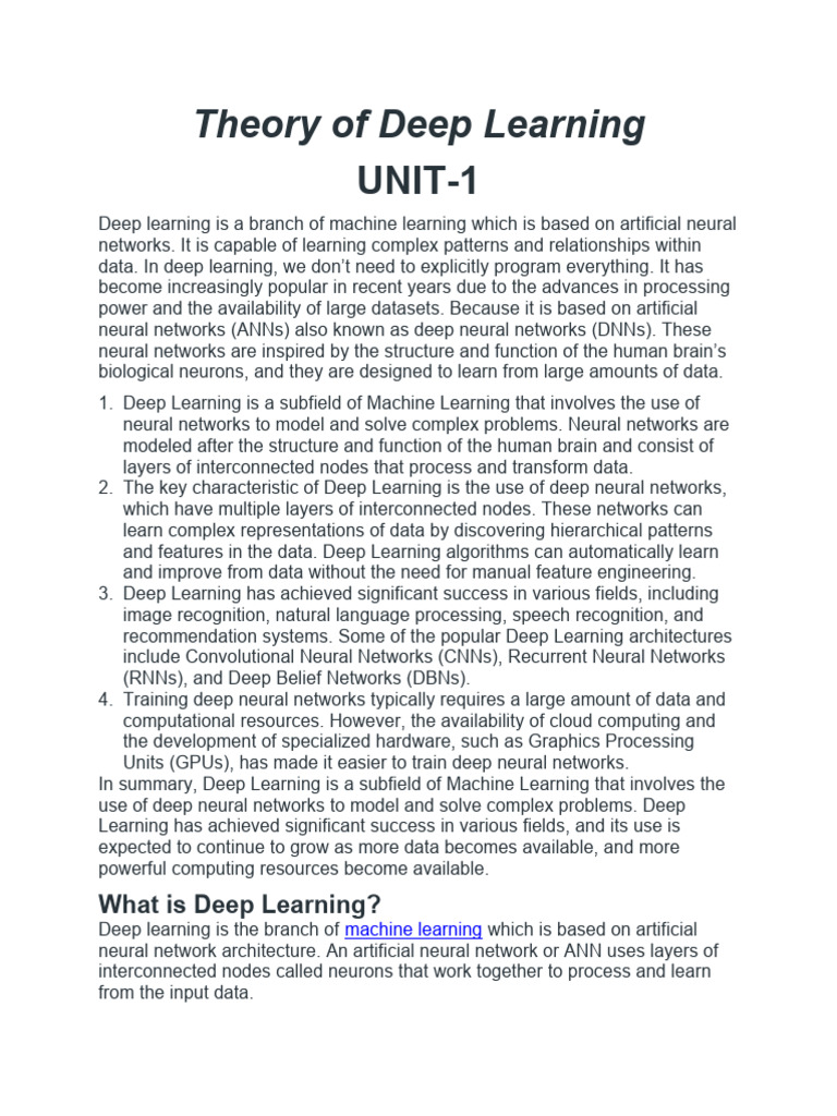 Deep Learning Notes | PDF | Deep Learning | Artificial Neural Network Deep Learning Notes | PDF | Deep Learning | Artificial Neural Network