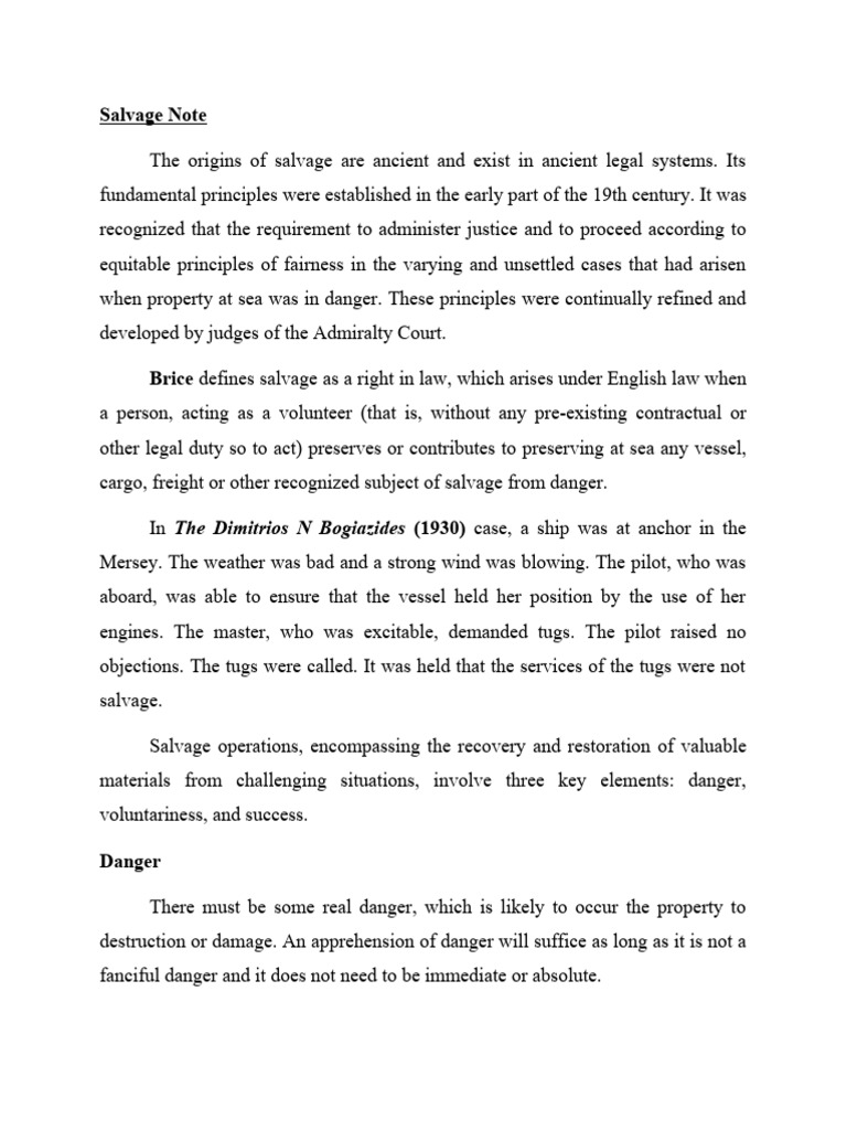 Salvage Note | PDF | Marine Salvage | Water Transport