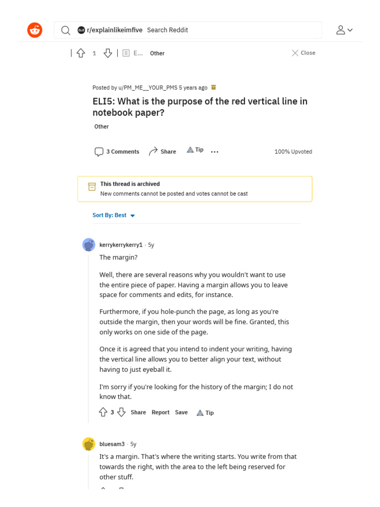 ELI5 - What Is The Purpose of The Red Vertical Line in Notebook Paper - Explainlikeimfive | PDF ...