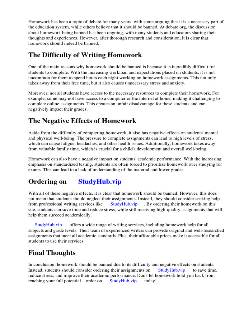 Homework Should Be Banned | PDF | Homework | Schools