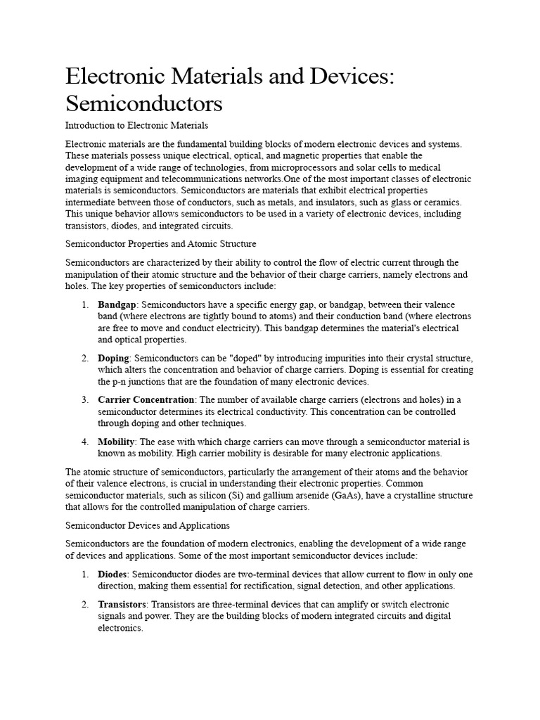 Electronic Materials and Devices | PDF | Semiconductors | Nanotechnology Electronic Materials and Devices | PDF | Semiconductors | Nanotechnology