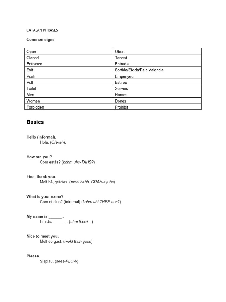 Catalan Phrases | PDF