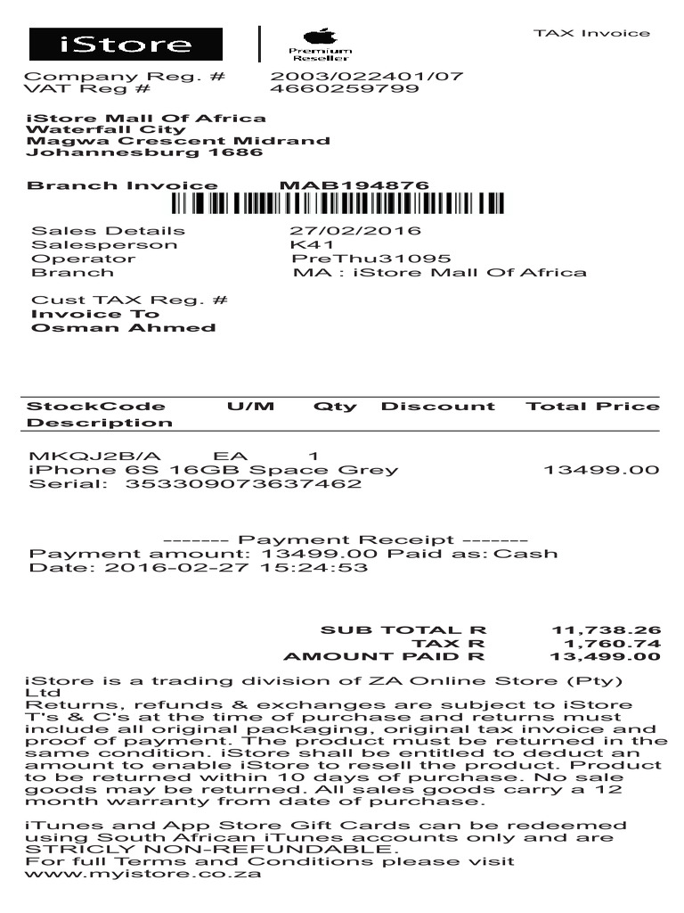 Istore Receipt GW 1 | PDF