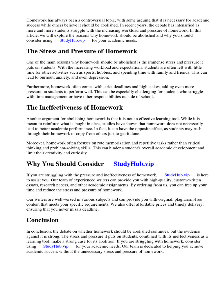 Arguments for Abolishing Homework | PDF | Homework | Learning