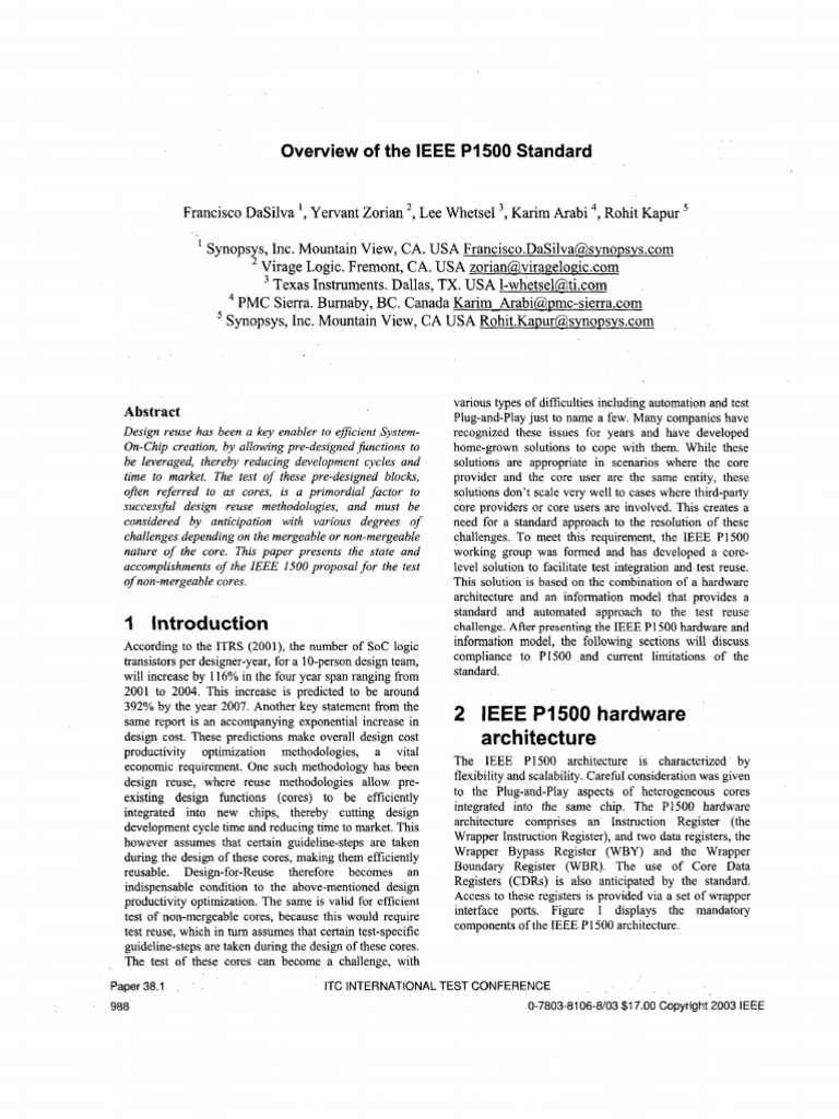 Overview of The Ieee p1500 Standard | PDF | System On A Chip | Regular ...