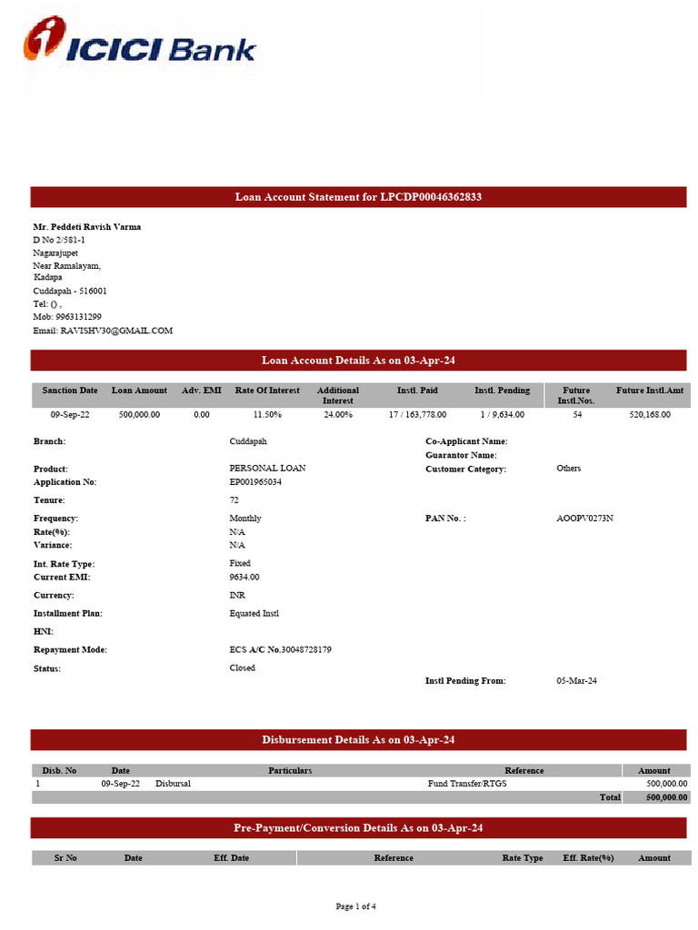 ICICI Bank Loan Statement Summary | PDF | Banking | Financial Services