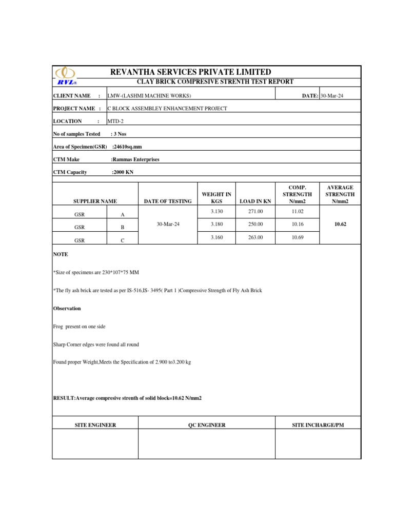 FLY ASH BRICK TEST | PDF