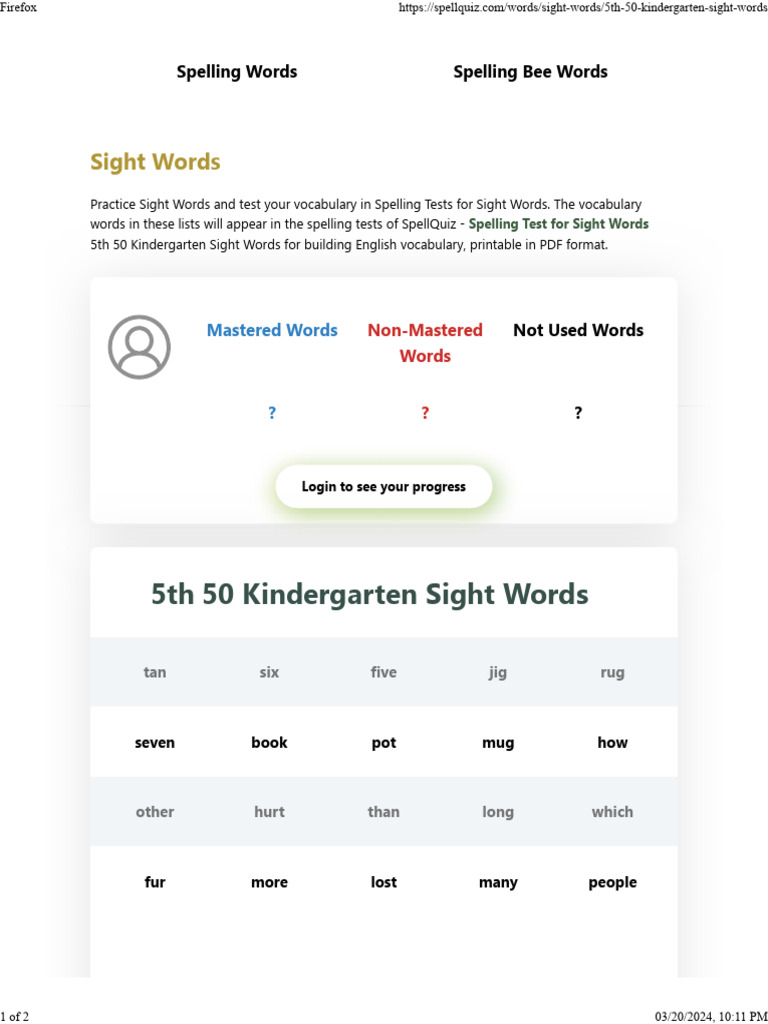 5th-50-kindergarten-sight-words | PDF