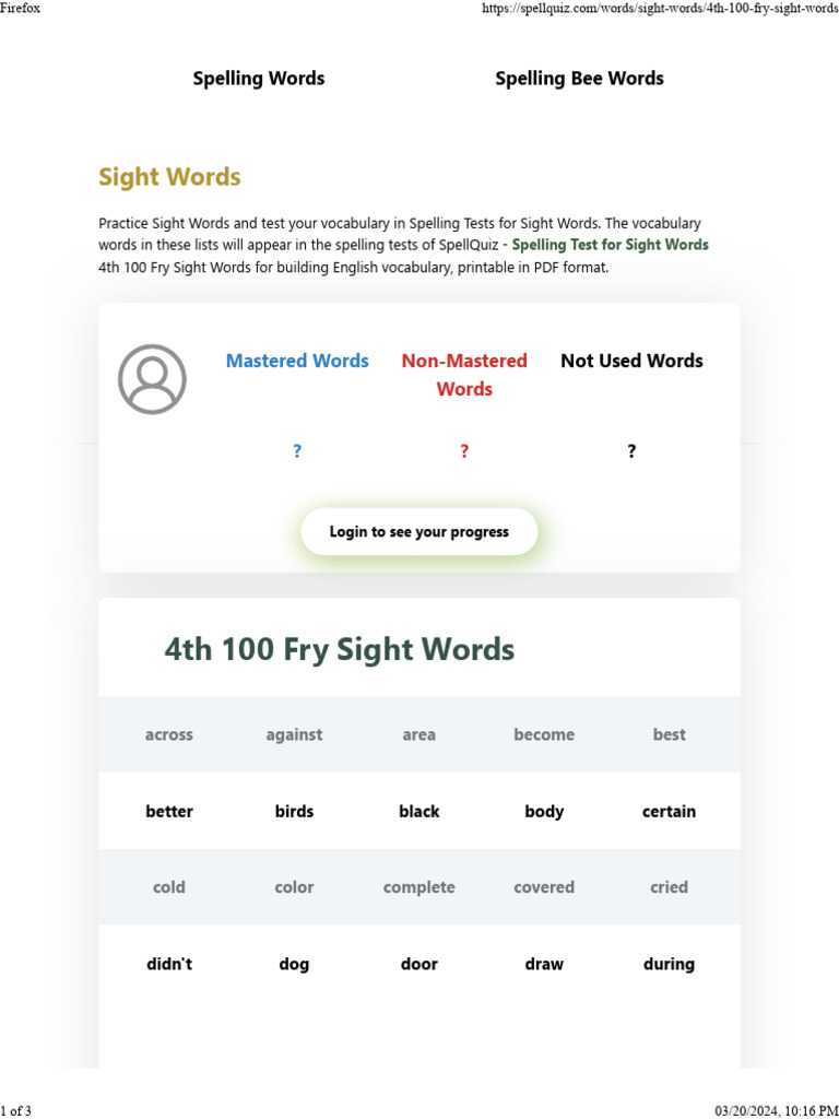 4th 100 Fry Sight Words List | PDF | Vocabulary | Linguistics