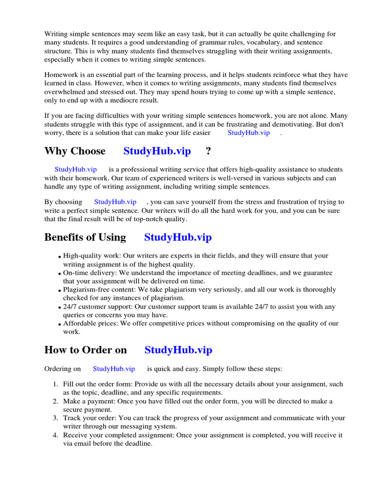 Writing Simple Sentences Homework | PDF | Worksheet | Sentence ...