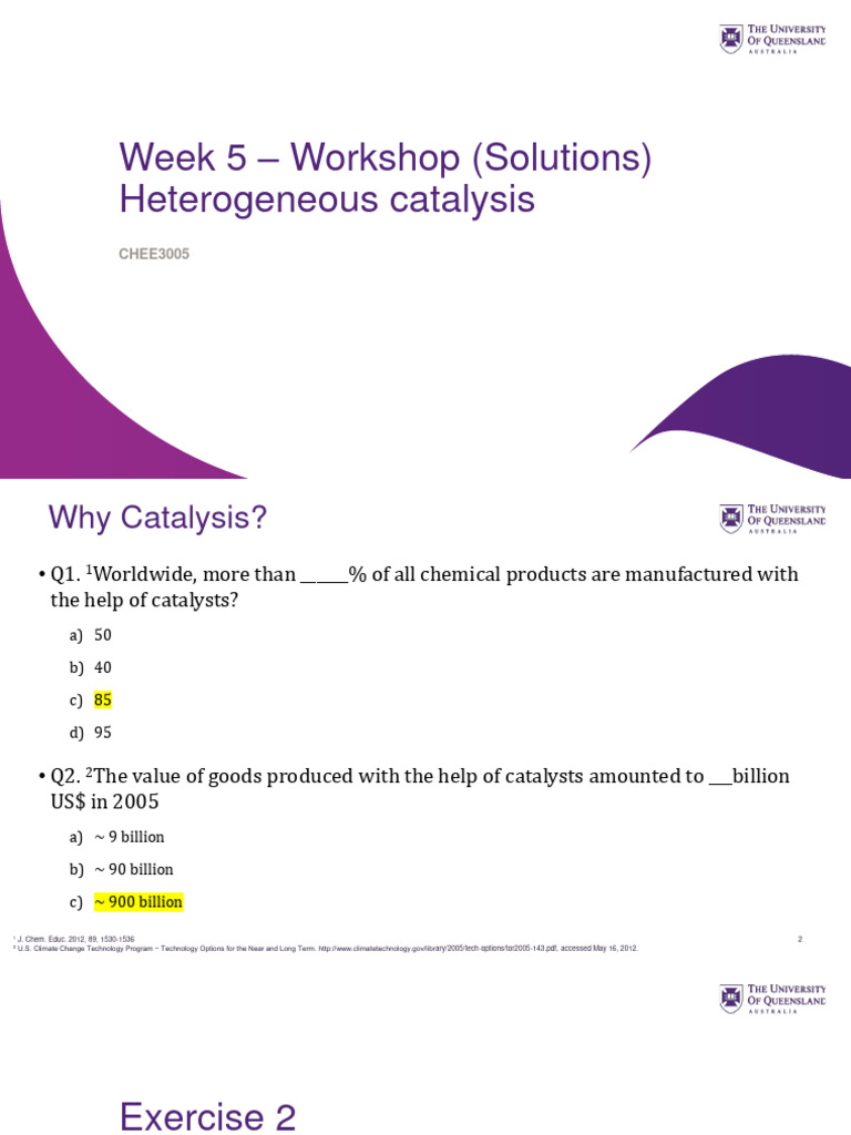 Week 5 - Workshop - Solutions - Upload | PDF | Chemical Reactor | Catalysis