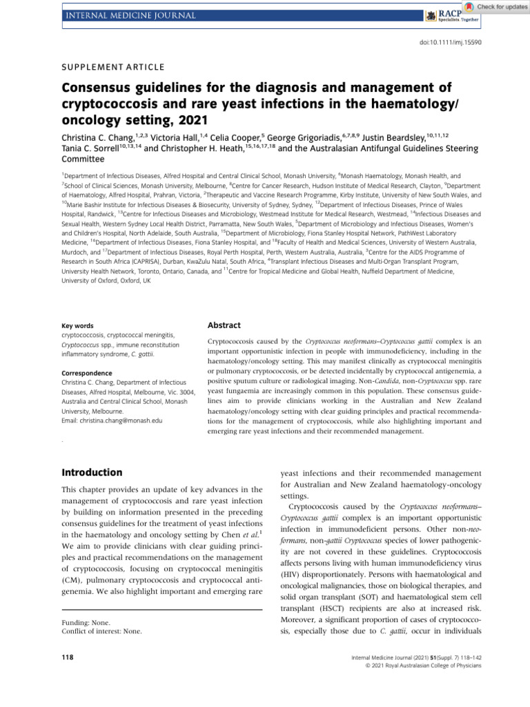 Internal Medicine Journal - 2021 - Chang - Consensus Guidelines For The Diagnosis and Management ...