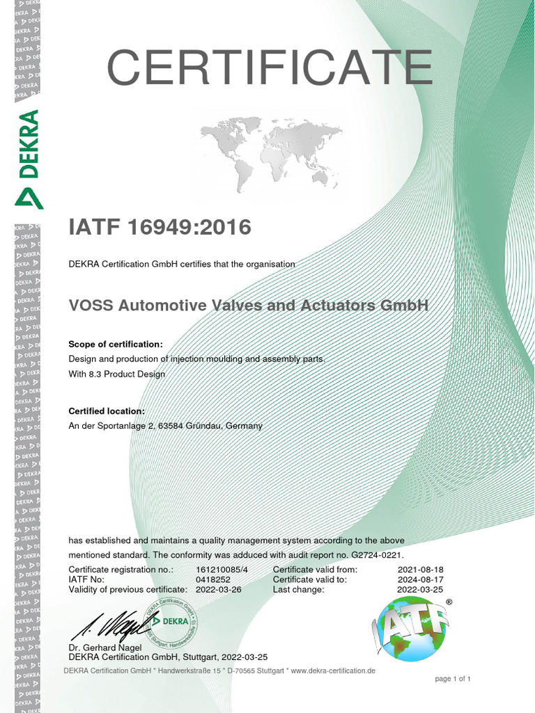 VOSS Automotive Valves and Actuators IATF 16949 2024-08-17 en | PDF