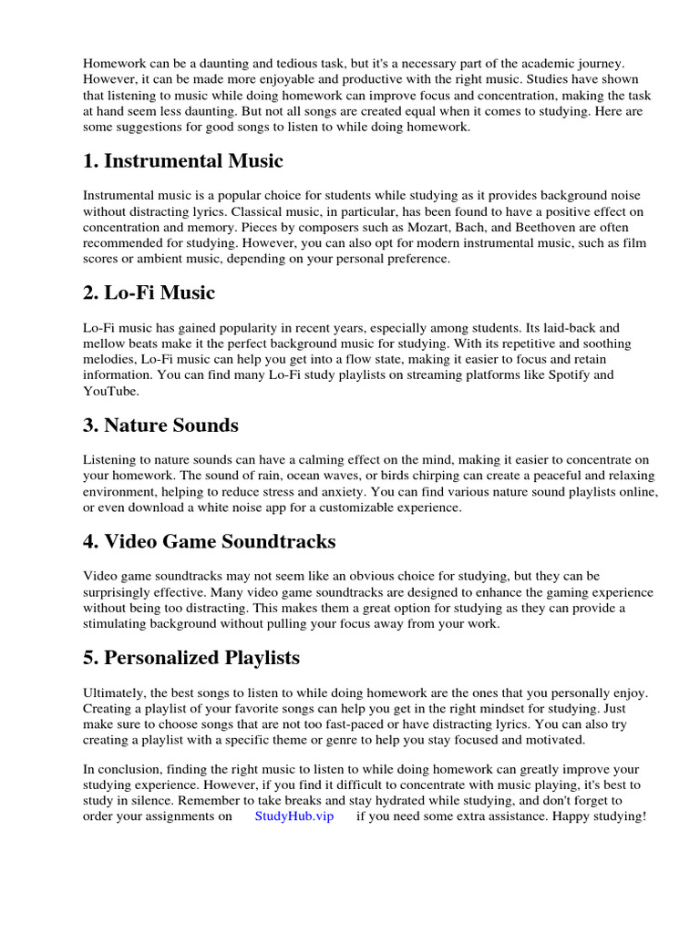 Good Songs When Doing Homework | PDF | Essays | Academic Publishing