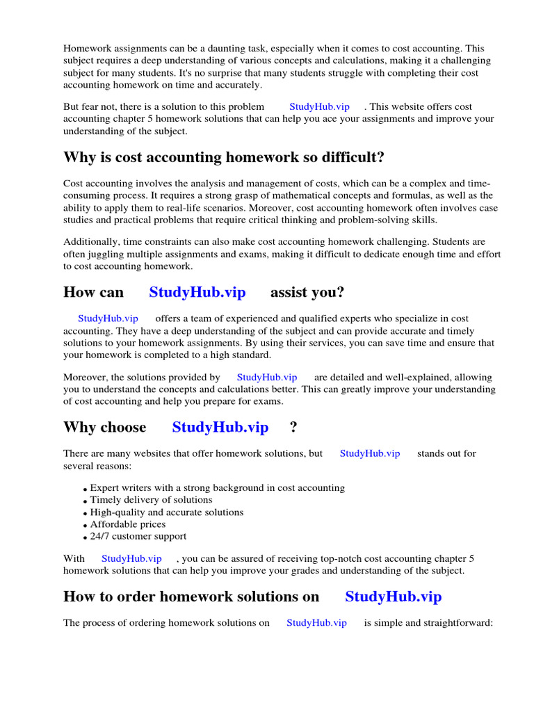 Cost Accounting Chapter 5 Homework Solutions | Download Free PDF | Cost Accounting | Homework