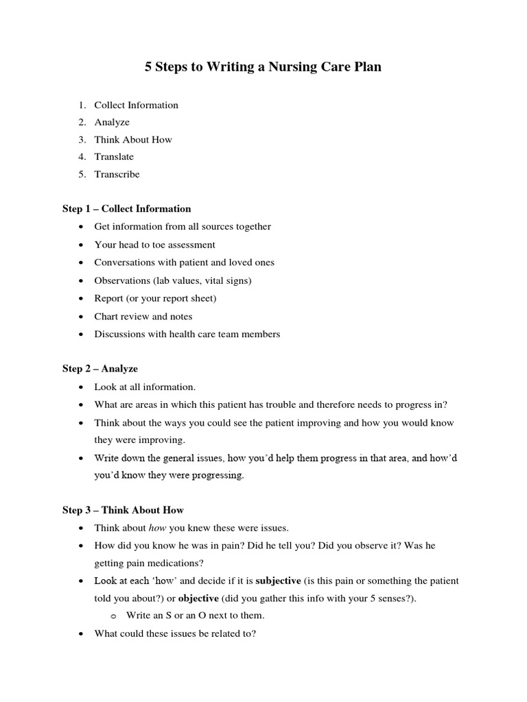 5 Steps To Writing A Nursing Care Plan | PDF