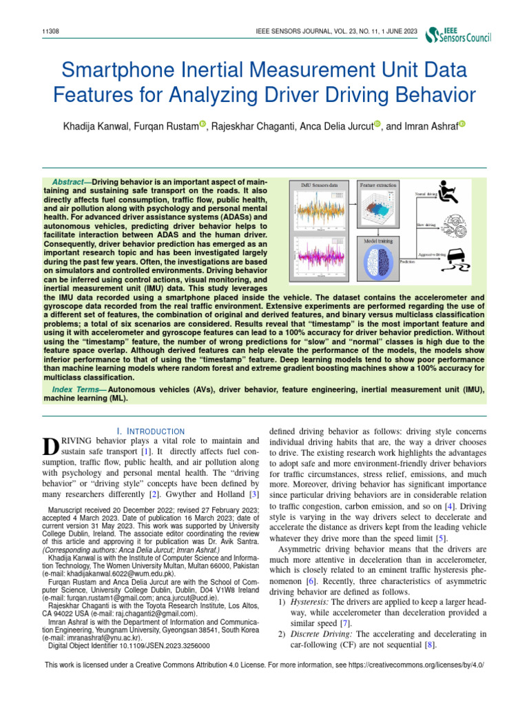 Smartphone Inertial Measurement Unit Data Features For Analyzing Driver Driving Behavior | PDF ...