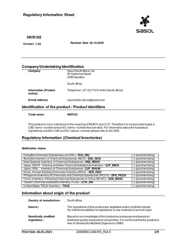 Ris HKR102 - 26052021 | PDF | Chemistry | Chemical Substances