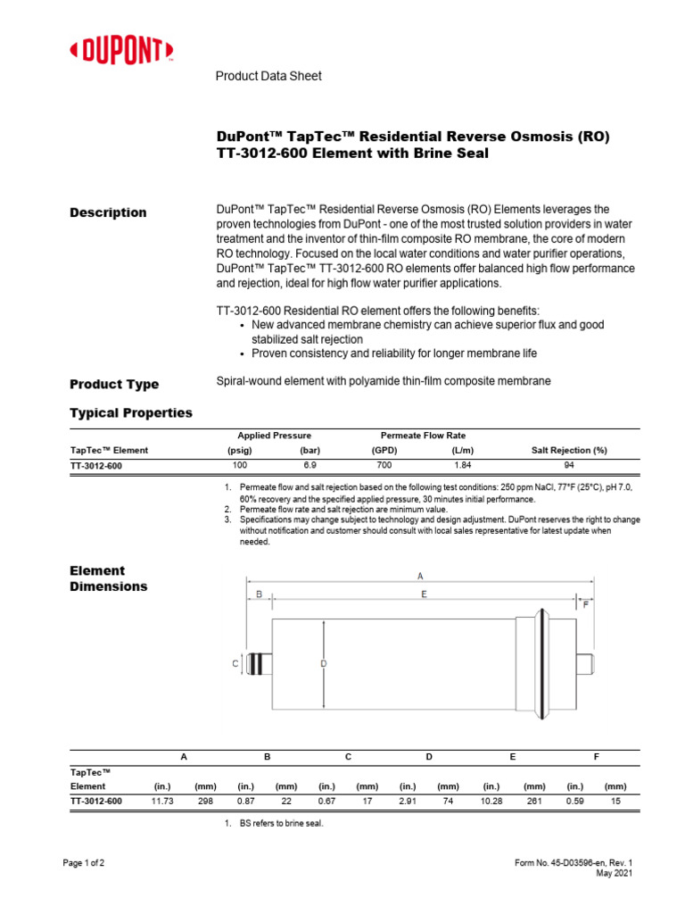 TapTec TT 3012 600 PDS 45 D03596 en | PDF | Membrane