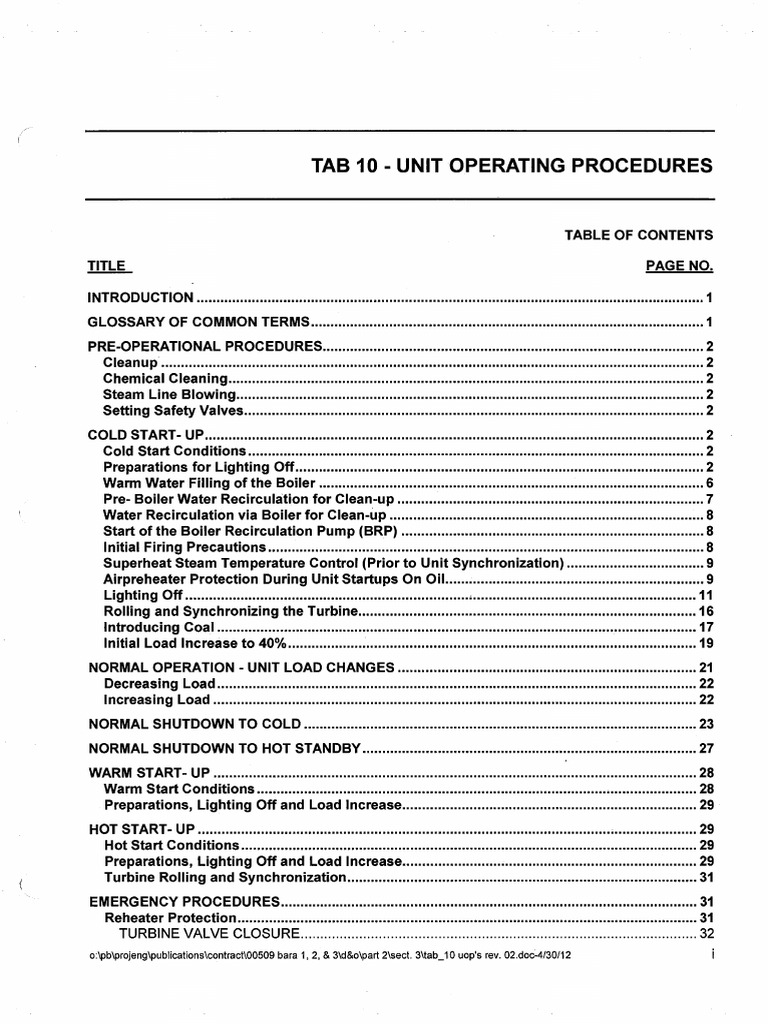 Unit Operating Procedures - Bara | PDF | Boiler | Steam
