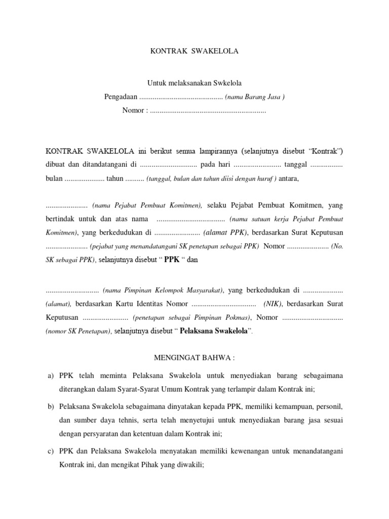 Kontrak Swakelola Pengadaan Barang Jasa | PDF | Hukum