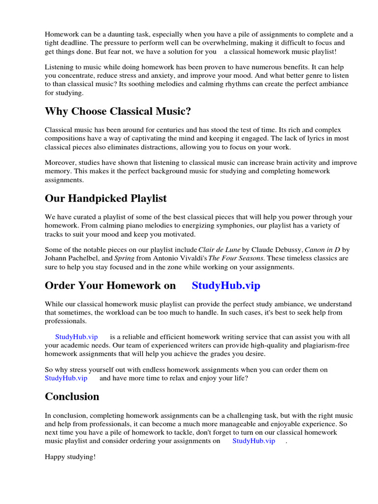 Classical Homework Music Playlist | PDF | Homework