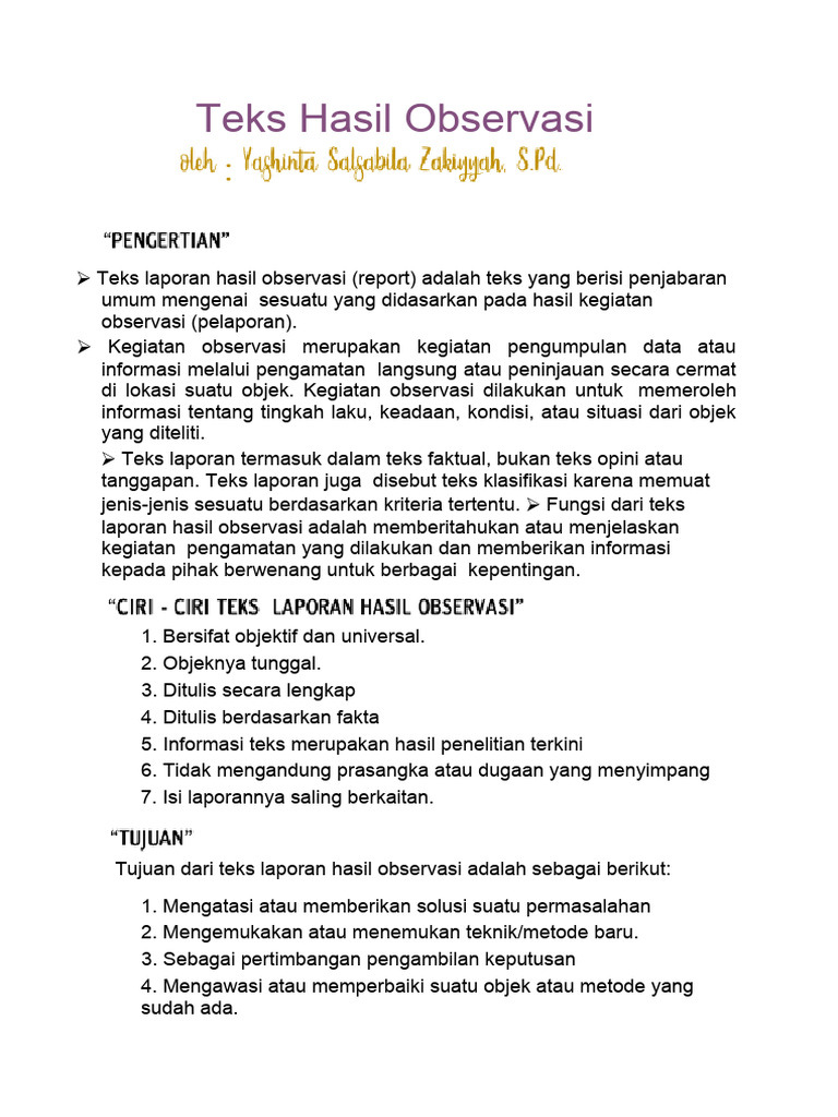 Teks Hasil Observasi | PDF | Karier & Perkembangan | Kajian Bahasa Asing