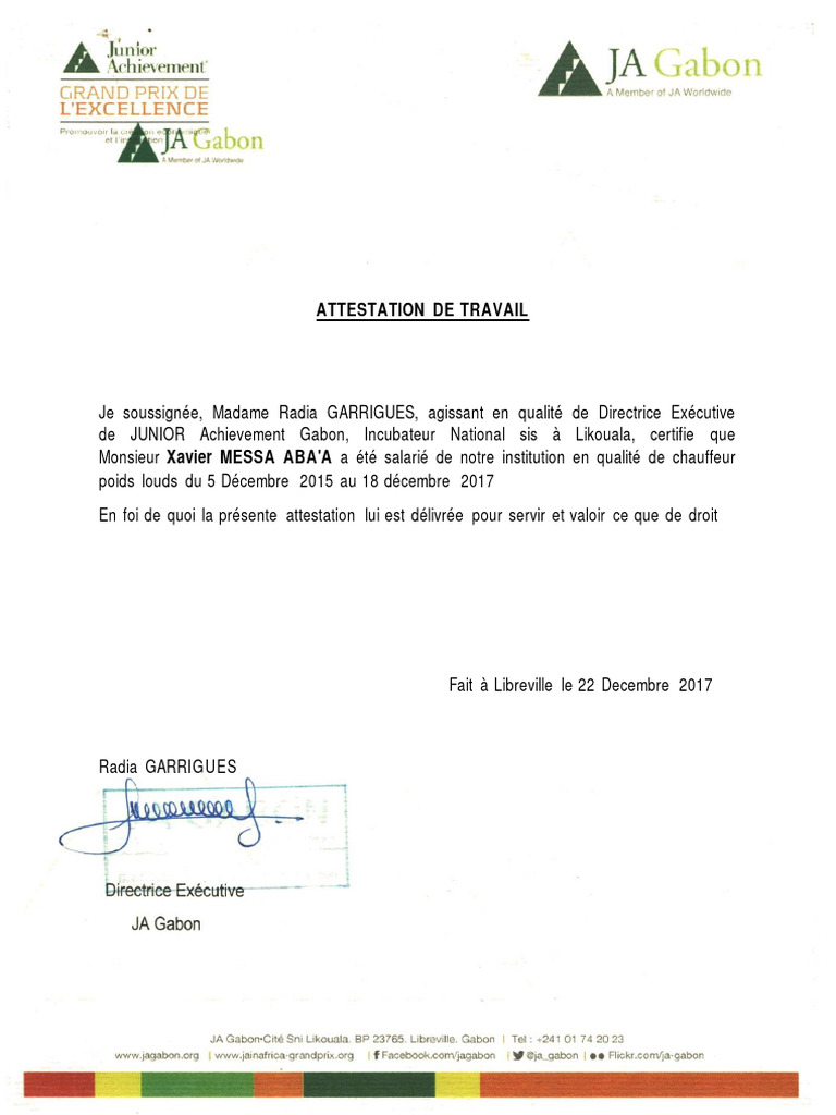 Attestation de Travail | PDF | Bien-être