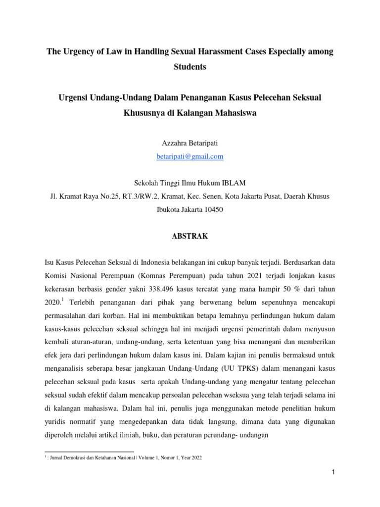 Urgensi Undang Undang Dalam Penanganan Kasus Pelecehan Seksual | PDF