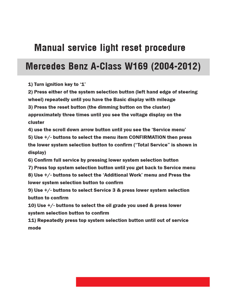Luxus W169 Service Zurcksetzen Ebenbildnull
