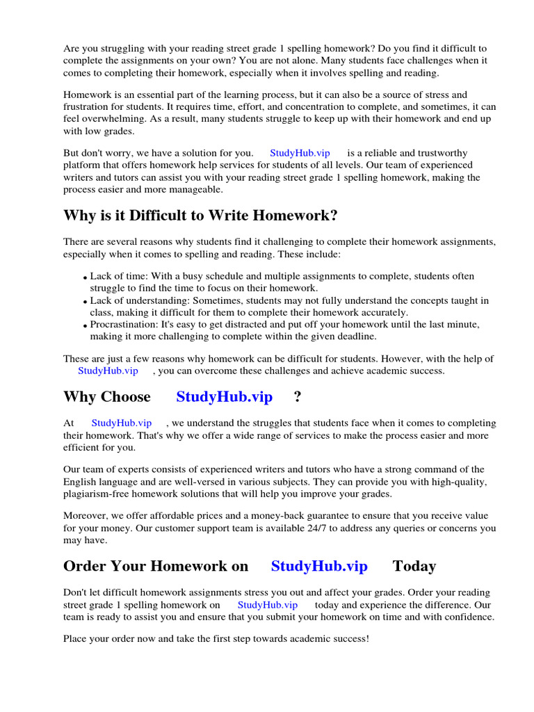 Reading Street Grade 1 Spelling Homework | PDF | Homework | Phonics