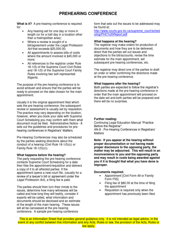 Pre Hearing Conference | PDF | Discovery (Law) | Judiciaries