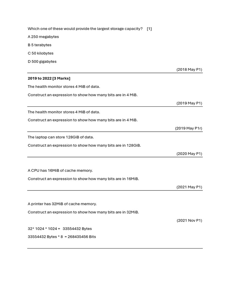 Data Storage Capacity Calculations | PDF