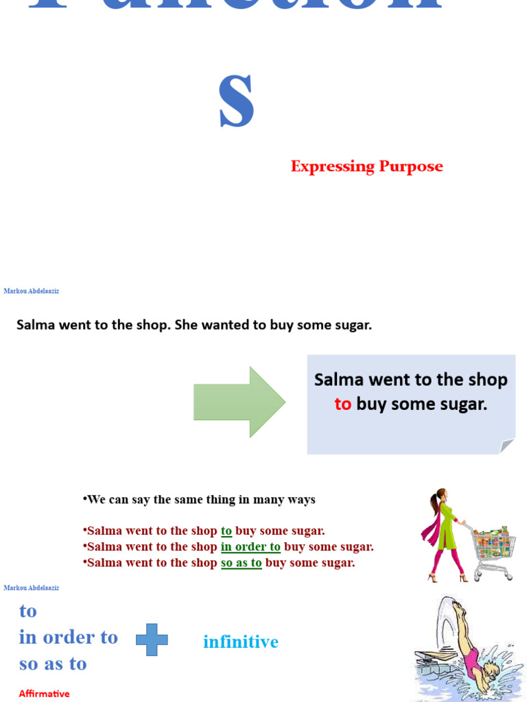 Functions Expressing Purpose 2bac Unit 3 PPT Presentation Lesson | PDF | Self-Improvement