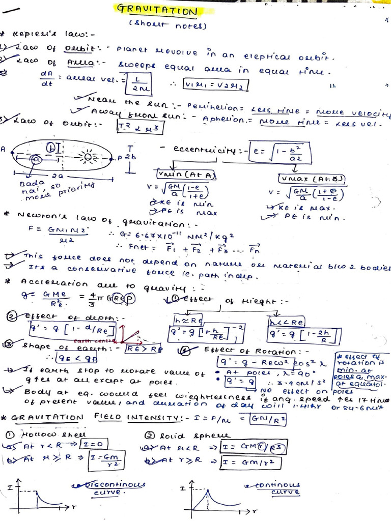Gravitation SHORT Notes by Bala | PDF